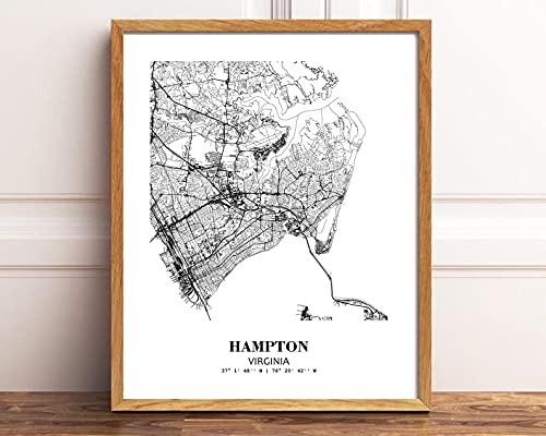 Eleville 24X36 Unframed Hampton Virginia City View Abstract Road Modern Map Art Print Poster Wall Office Home Decor Minimalist Line Art Hometown Housewarming wgn630