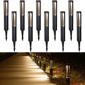 leonlite 10-pack led low voltage landscape lights, 3w 12v pathway lights low voltage, ip65 waterproof, landscape path lighting with aluminum housing, 50,000 hours, 3000k warm white, 172lm, black