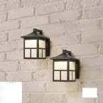 hampton bay black outdoor integrated led wall lantern sconce (2-pack)