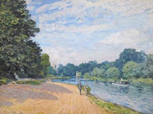 get custom art alfred sisley – la tamise avec hampton church, gallery wrapped canvas wall decor – size 24×32 inches