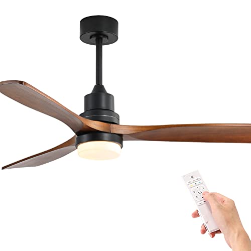 CACI Mall 52" Ceiling Fan with Light, Remote Control, Indoor Flush Mount Wood Modern Ceiling Fan for Bedroom, Dining Room, Patio, Living room, Farmhouse, Office