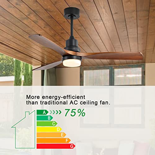 CACI Mall 52" Ceiling Fan with Light, Remote Control, Indoor Flush Mount Wood Modern Ceiling Fan for Bedroom, Dining Room, Patio, Living room, Farmhouse, Office