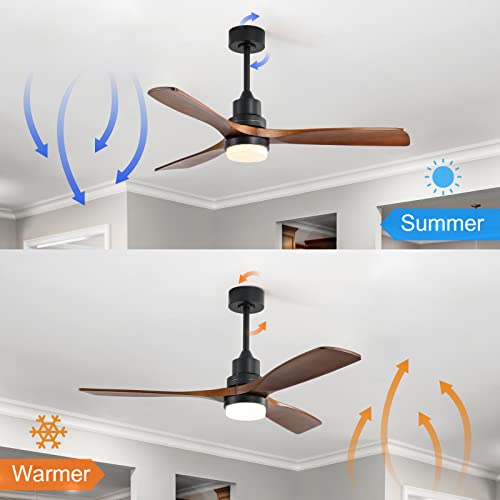 CACI Mall 52" Ceiling Fan with Light, Remote Control, Indoor Flush Mount Wood Modern Ceiling Fan for Bedroom, Dining Room, Patio, Living room, Farmhouse, Office