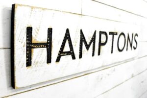 hamptons sign – carved in a 40″x10″ solid wood board rustic distressed shop advertisement farmhouse style wooden the hamptons new york beach