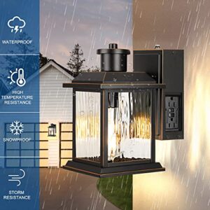 Dusk to Dawn Outdoor Porch Lights with 2 GFCI Outlets, Waterproof Wall Lights Mount for House, Aluminum Anti-Rust Exterior Light Fixture, Wall Sconce, Wall Lamp, Wall Lantern for Balcony, Garage