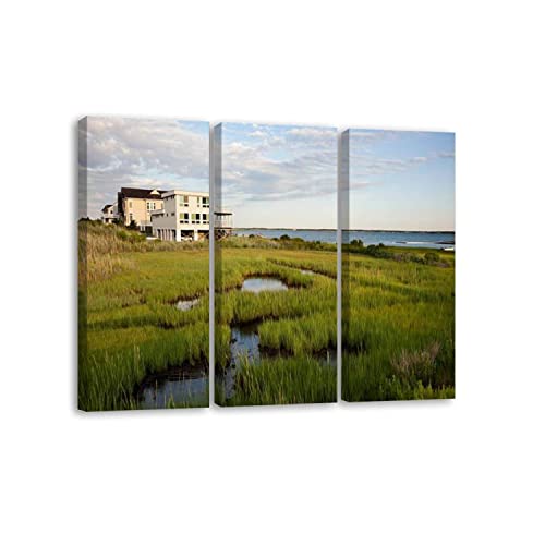 Canvas Wall Art Prints Pictures House in The Hamptons Stretched & Framed Modern Wall Painting Home Decor for Living Room Bedroom Ready to Hang 3 Piece