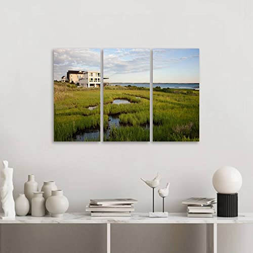 Canvas Wall Art Prints Pictures House in The Hamptons Stretched & Framed Modern Wall Painting Home Decor for Living Room Bedroom Ready to Hang 3 Piece