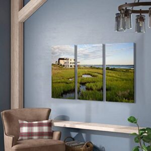 Canvas Wall Art Prints Pictures House in The Hamptons Stretched & Framed Modern Wall Painting Home Decor for Living Room Bedroom Ready to Hang 3 Piece