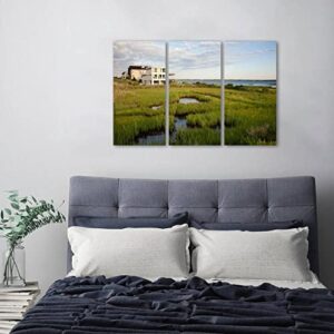 Canvas Wall Art Prints Pictures House in The Hamptons Stretched & Framed Modern Wall Painting Home Decor for Living Room Bedroom Ready to Hang 3 Piece