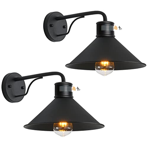 VICTOGATE 2 Pack Motion Sensor Outdoor Barn Lights, 10" Industrial Exterior Wall Light Fixtures Waterproof Matt Black Outdoor Motion Sensor Light for Porch Garage Patio House, Bulb Not Included