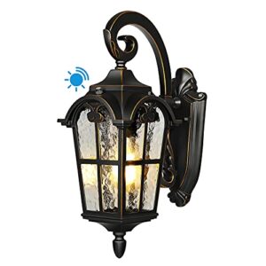 dewenwils dusk to dawn outdoor wall light fixture wall mount, black roman 17.7″ h exterior wall lantern porch light, waterproof outdoor wall sconce lighting lamp for house garage doorway, etl listed