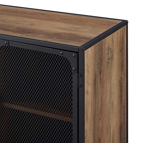 Walker Edison Malcomb Urban Industrial 4 Door Metal Mesh TV Console for TVs up to 65 Inches, 60 Inch, Rustic Oak