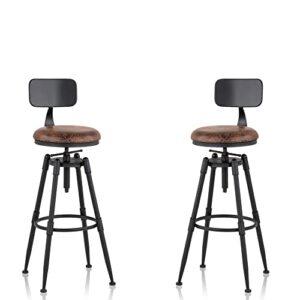 msmv 27-35 inch (set of 2) vintage industrial bar stool-farmhouse swivel bar stool-swivel kitchen island dining chair-kitchen counter height adjustable pipe stool-cast steel stool