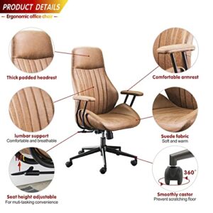 ovios Ergonomic Office Chair Home Office Desk Chair Modern Computer Chair High Back Lumbar Support Executive Height Adjustable Rolling Swivel Task Chair, Suede Fabric (Brown)