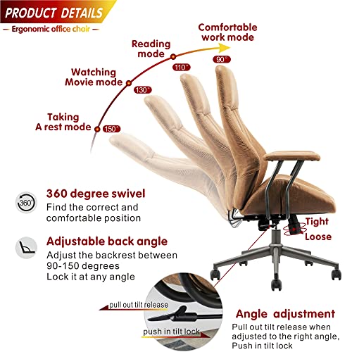 ovios Ergonomic Office Chair Home Office Desk Chair Modern Computer Chair High Back Lumbar Support Executive Height Adjustable Rolling Swivel Task Chair, Suede Fabric (Brown)