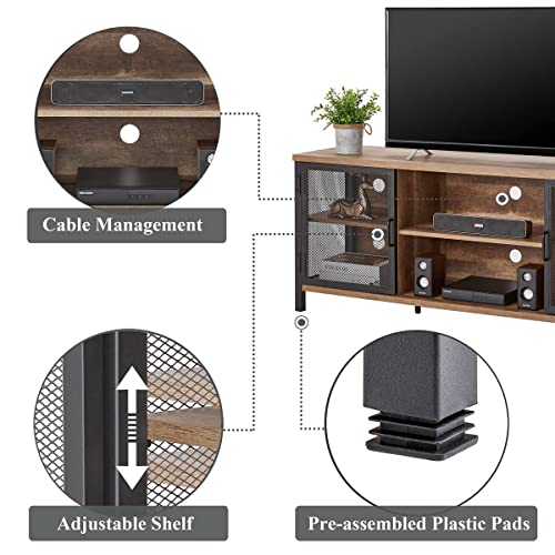 FATORRI Industrial Entertainment Center for TVs up to 65 Inch, Rustic Wood TV Stand, Large TV Console and TV Cabinet for Living Room (60 Inch Wide, Rustic Oak)