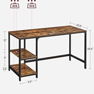 VASAGLE ALINRU Computer Desk, 55.1-Inch Wide Home Office Desk for Study, Writing Desk with 2 Shelves on Left or Right, Steel Frame, Industrial, Rustic Brown and Black ULWD55X