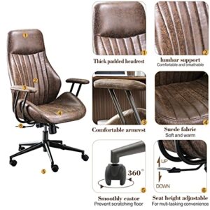 ovios Home Office Desk Chairs Ergonomic Office Chair Computer Desk Chair High Back Suede Fabric Desk Chair for Executive or Home Office (Dark Brown)