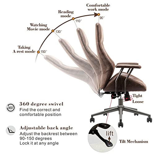 ovios Home Office Desk Chairs Ergonomic Office Chair Computer Desk Chair High Back Suede Fabric Desk Chair for Executive or Home Office (Dark Brown)