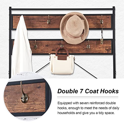 HOMBAZAAR Coat Rack 3 in 1 Hall Tree, Industrial Hall Tree with Bench and Shoe Storage, 7 Hooks Coat Rack Freestanding for Entryway, Hallway, Garage, Bedroom