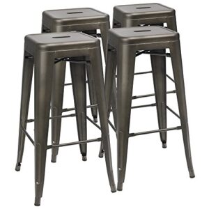 furmax 30 inches metal bar stools high backless stools indoor outdoor stackable kitchen stools set of 4 (gun)