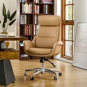 glitzhome Adjustable High-Back Office Chair Executive Swivel Chair PU Leather, Camel