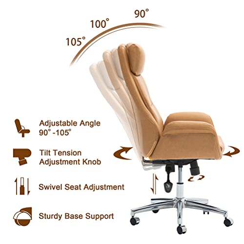 glitzhome Adjustable High-Back Office Chair Executive Swivel Chair PU Leather, Camel