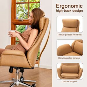 glitzhome Adjustable High-Back Office Chair Executive Swivel Chair PU Leather, Camel