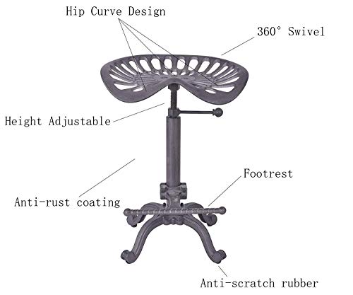 Diwhy Rustic Industrial Farmhouse Tractor Seat Counter Height Adjustable Bar Stool Cast Iron Swivel Stool Industrial bar Chair (Rust, Cast Iron)