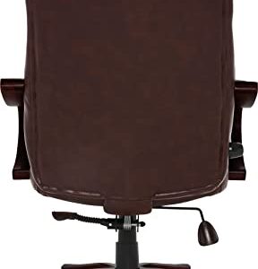 Serta Big and Tall Executive Office Chair with Wood Accents Adjustable High Back Ergonomic Lumbar Support, Bonded Leather, 30.5D x 27.25W x 47H in, Chestnut Brown