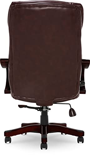 Serta Big and Tall Executive Office Chair with Wood Accents Adjustable High Back Ergonomic Lumbar Support, Bonded Leather, 30.5D x 27.25W x 47H in, Chestnut Brown