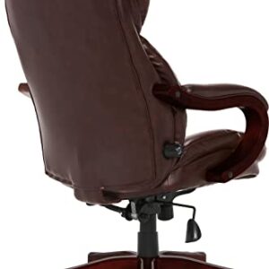 Serta Big and Tall Executive Office Chair with Wood Accents Adjustable High Back Ergonomic Lumbar Support, Bonded Leather, 30.5D x 27.25W x 47H in, Chestnut Brown