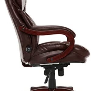 Serta Big and Tall Executive Office Chair with Wood Accents Adjustable High Back Ergonomic Lumbar Support, Bonded Leather, 30.5D x 27.25W x 47H in, Chestnut Brown