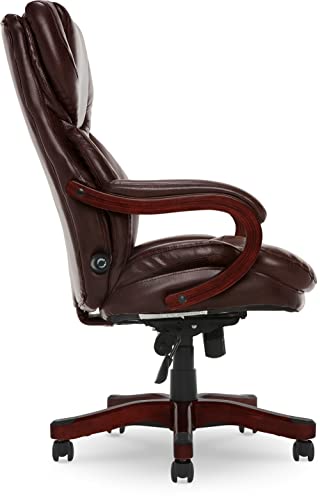 Serta Big and Tall Executive Office Chair with Wood Accents Adjustable High Back Ergonomic Lumbar Support, Bonded Leather, 30.5D x 27.25W x 47H in, Chestnut Brown