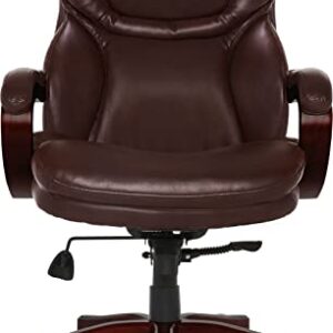 Serta Big and Tall Executive Office Chair with Wood Accents Adjustable High Back Ergonomic Lumbar Support, Bonded Leather, 30.5D x 27.25W x 47H in, Chestnut Brown