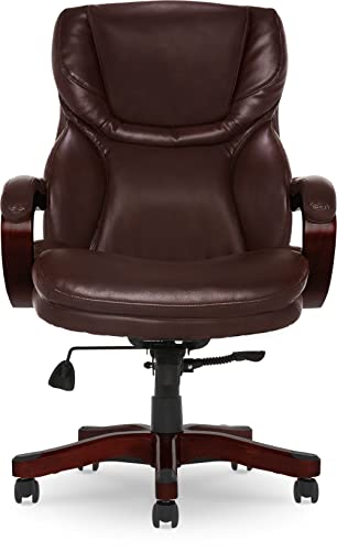 Serta Big and Tall Executive Office Chair with Wood Accents Adjustable High Back Ergonomic Lumbar Support, Bonded Leather, 30.5D x 27.25W x 47H in, Chestnut Brown