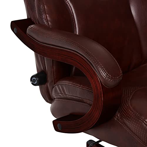 Serta Big and Tall Executive Office Chair with Wood Accents Adjustable High Back Ergonomic Lumbar Support, Bonded Leather, 30.5D x 27.25W x 47H in, Chestnut Brown