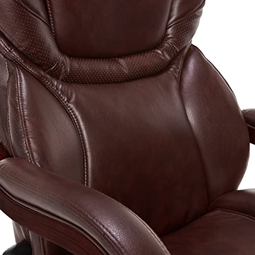 Serta Big and Tall Executive Office Chair with Wood Accents Adjustable High Back Ergonomic Lumbar Support, Bonded Leather, 30.5D x 27.25W x 47H in, Chestnut Brown