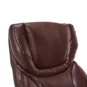 Serta Big and Tall Executive Office Chair with Wood Accents Adjustable High Back Ergonomic Lumbar Support, Bonded Leather, 30.5D x 27.25W x 47H in, Chestnut Brown