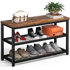 homfio shoe rack, 3 tier shoe rack bench, industrial shoe storage organizer, entry bench, 3-tier metal shoe rack shelves with mdf top board, entryway table for hallway, living room, closet, bedroom