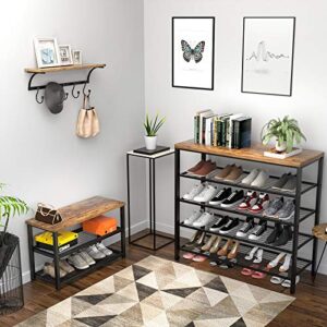 Homfio Shoe Rack, 3 Tier Shoe Rack Bench, Industrial Shoe Storage Organizer, Entry Bench, 3-Tier Metal Shoe Rack Shelves with MDF Top Board, Entryway Table for Hallway, Living Room, Closet, Bedroom