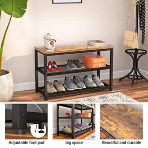 Homfio Shoe Rack, 3 Tier Shoe Rack Bench, Industrial Shoe Storage Organizer, Entry Bench, 3-Tier Metal Shoe Rack Shelves with MDF Top Board, Entryway Table for Hallway, Living Room, Closet, Bedroom