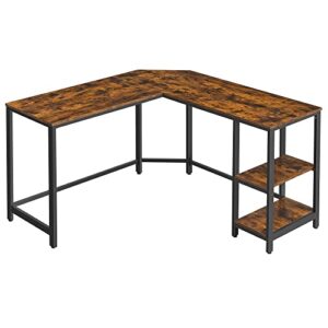 vasagle l-shaped computer desk, corner desk, 54-inch writing study workstation, rustic brown and black ulwd72x​