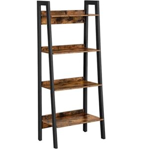 vasagle ladder shelf, 4-tier home office bookshelf, freestanding storage shelves, for living room bedroom kitchen, metal frame, simple assembly, industrial, rustic brown and black ulls054x01