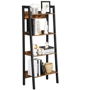 VASAGLE Ladder Shelf, 4-Tier Home Office Bookshelf, Freestanding Storage Shelves, for Living Room Bedroom Kitchen, Metal Frame, Simple Assembly, Industrial, Rustic Brown and Black ULLS054X01