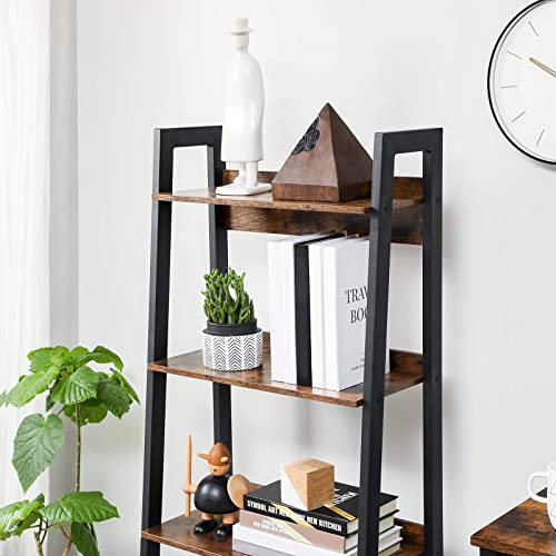 VASAGLE Ladder Shelf, 4-Tier Home Office Bookshelf, Freestanding Storage Shelves, for Living Room Bedroom Kitchen, Metal Frame, Simple Assembly, Industrial, Rustic Brown and Black ULLS054X01