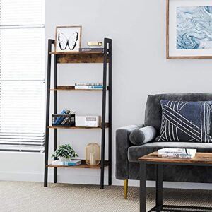 VASAGLE Ladder Shelf, 4-Tier Home Office Bookshelf, Freestanding Storage Shelves, for Living Room Bedroom Kitchen, Metal Frame, Simple Assembly, Industrial, Rustic Brown and Black ULLS054X01