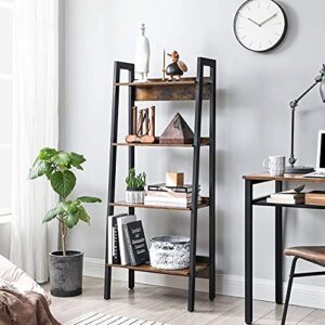 VASAGLE Ladder Shelf, 4-Tier Home Office Bookshelf, Freestanding Storage Shelves, for Living Room Bedroom Kitchen, Metal Frame, Simple Assembly, Industrial, Rustic Brown and Black ULLS054X01