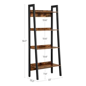 VASAGLE Ladder Shelf, 4-Tier Home Office Bookshelf, Freestanding Storage Shelves, for Living Room Bedroom Kitchen, Metal Frame, Simple Assembly, Industrial, Rustic Brown and Black ULLS054X01