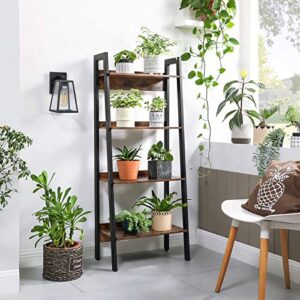 VASAGLE Ladder Shelf, 4-Tier Home Office Bookshelf, Freestanding Storage Shelves, for Living Room Bedroom Kitchen, Metal Frame, Simple Assembly, Industrial, Rustic Brown and Black ULLS054X01